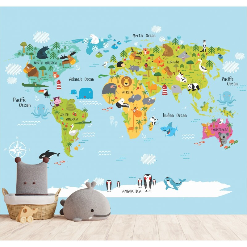 Adesivo Mapa Animais ao redo do mundo